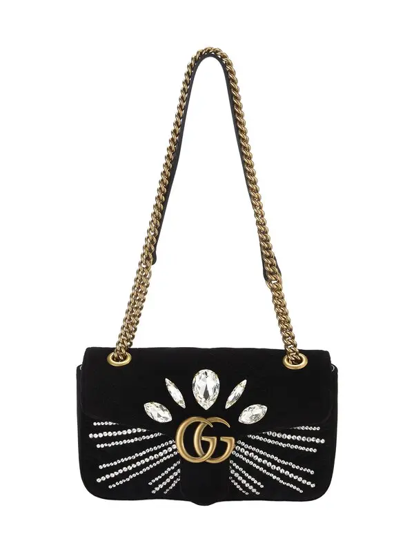Gucci Velvet Gg Marmont Shoulder Bag - Black