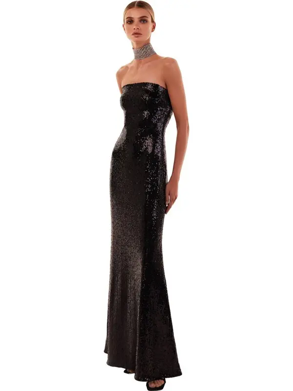 MILLA Sequined Strapless Maxi Dress - Black