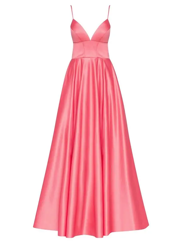 MILLA Coral Atlas Gown With Spaghetti Straps And Open Back - Coral #ff7f50