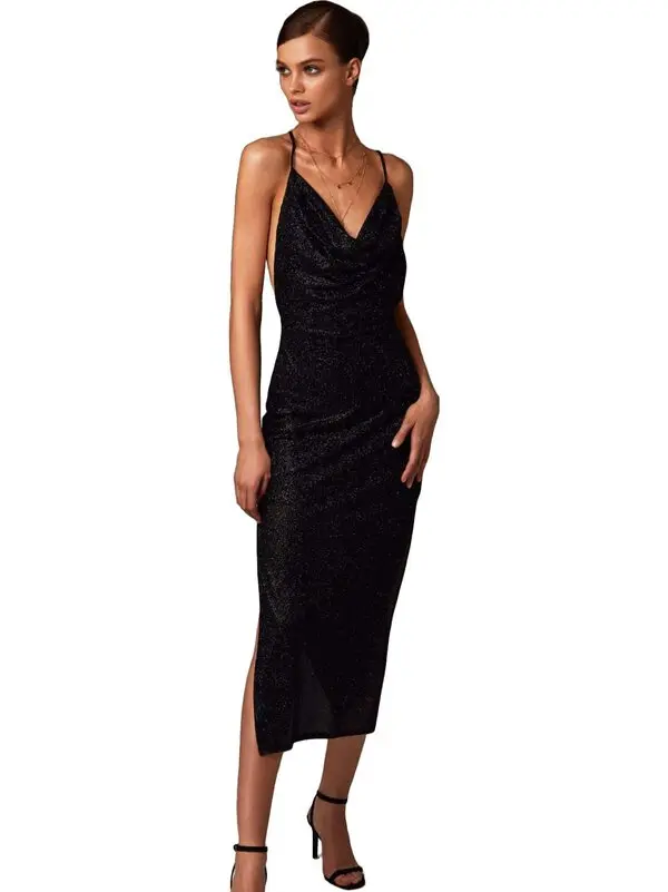 MILLA Shimmer Midi Slip - Black
