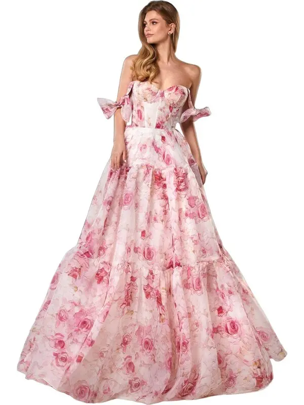 MILLA Floral Organza Maxi Gown - Pink Peony