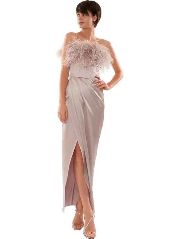 MILLA Celina Feathered Slip Midi Dress - Mistyrose #caa39a