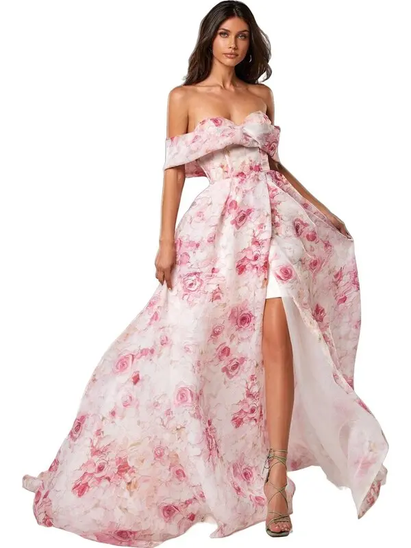 MILLA Floral Print Off-the-shoulder Maxi Gown - Pink Peony