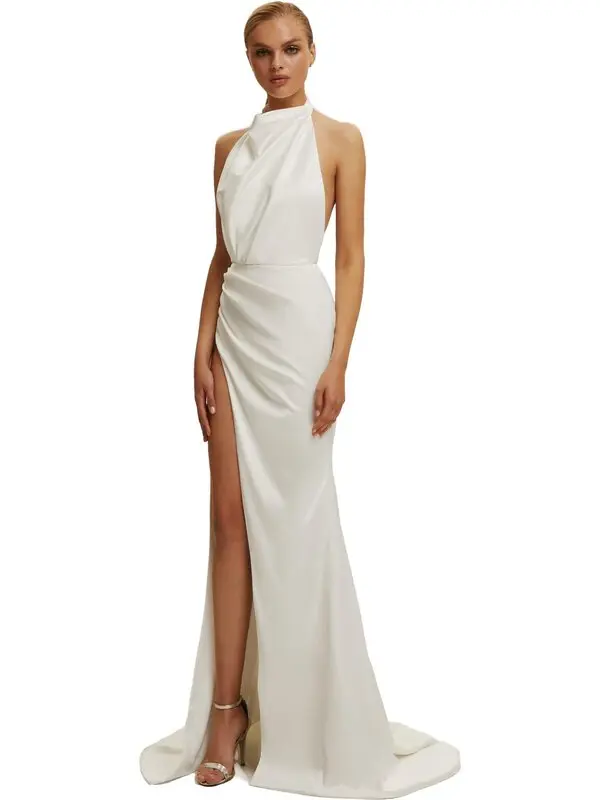 MILLA Sleeveless Mock Neck Maxi Dress With Slit - White