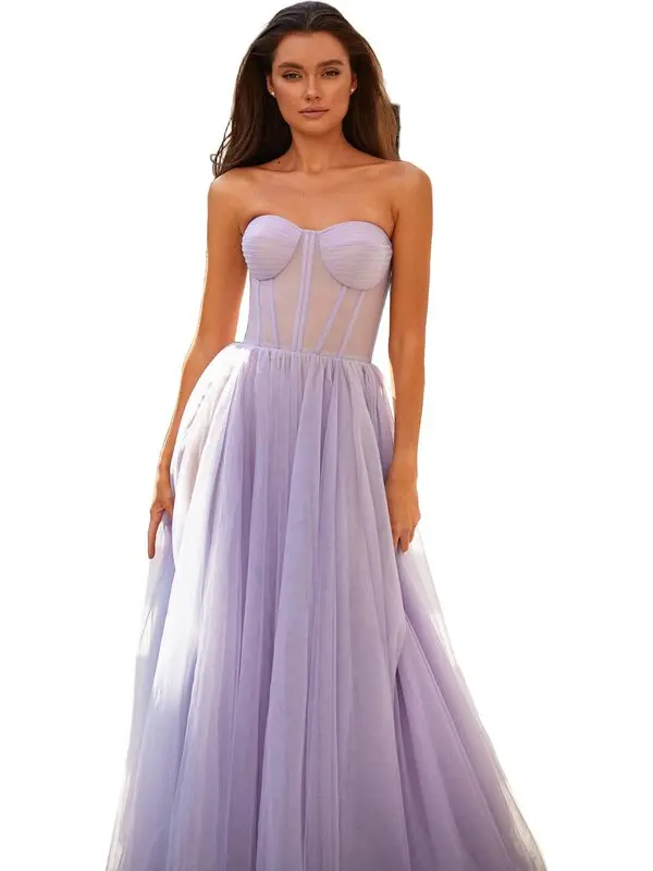 MILLA Tulle Maxi Dress With Corset Bustier - Lavender