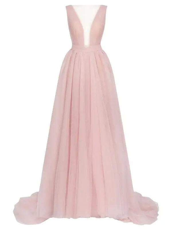 MILLA Tulle Maxi Gown With Bow-back Detailing - Mistyrose #caa39a