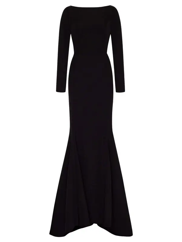MILLA Long-sleeved Maxi Gown With Open Back - Black