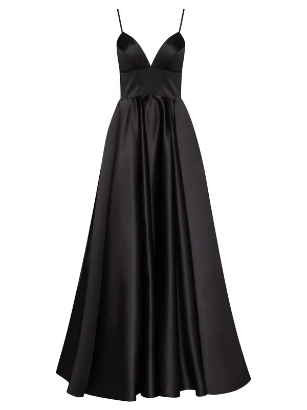 MILLA Spaghetti Strap Ball Gown With Open Back - Black