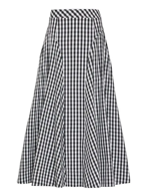MILLY Gingham Midi Skirt - Black/white