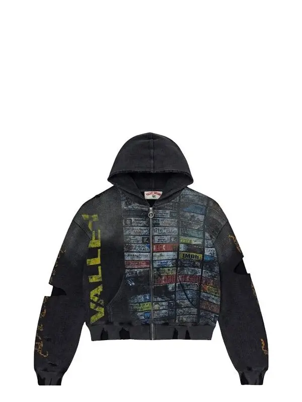 VALE FOREVER Glitch Waffle Thermal Zip Up Hoodie - Black