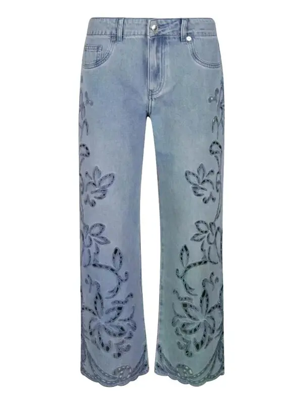 ERMANNO FIRENZE Floral Embroidery Trousers - Blue