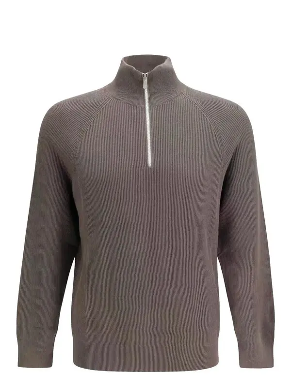 Brunello Cucinelli Zip Ribbed Turtleneck - Brown