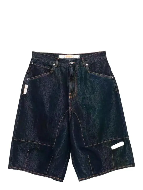 PDF Denim Contrast Stitching Shorts - Blue