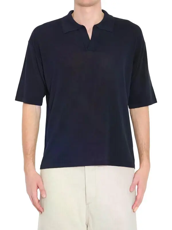ROBERTO COLLINA Ribbed V-neck Polo Shirt - Blue