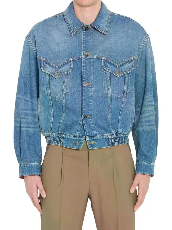 Versace Point Collar Medusa Denim Jacket - Blue