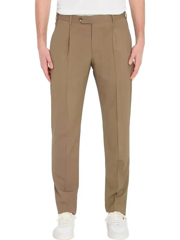 PT TORINO Pleated Virgin Wool Trousers - Brown