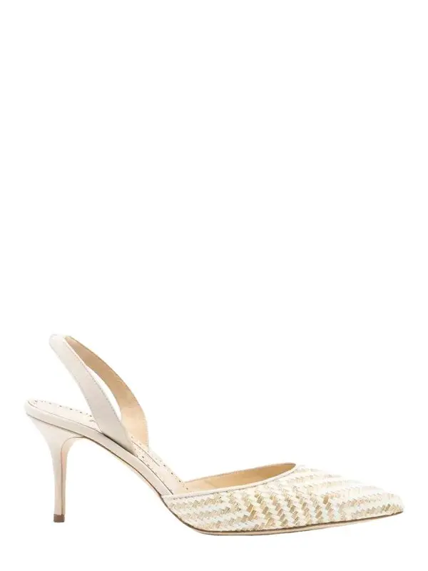 Manolo Blahnik Carolyne Raffia-effect Pumps - Neutrals