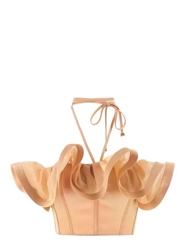 Elisabetta Franchi Ruffled Bustier Top - Neutrals