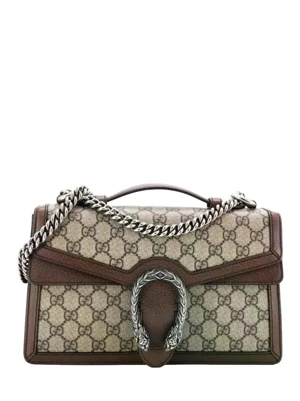 Gucci Dionysus Top Handle Chain Bag Gg Coated Canvas Small Satchel - Brown