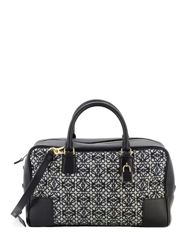 Loewe Amazona 28 Satchel Leather And Jacquard Canvas - Black