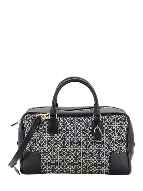 Loewe Amazona 28 Satchel Leather And Jacquard Canvas - Black