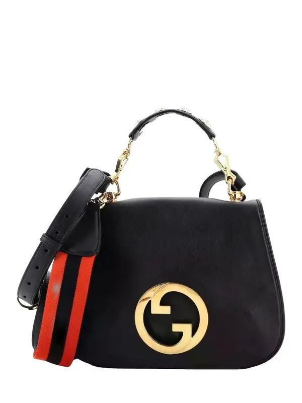 Gucci Web Blondie Flap Bag Leather Medium Shoulder Bag - Black