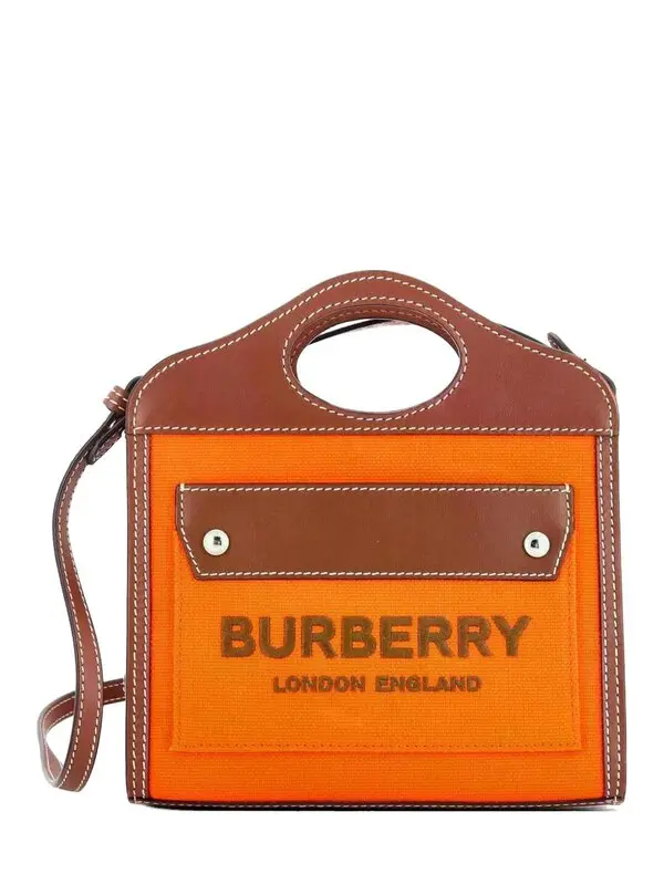 Burberry Logo Pocket Canvas And Leather Micro Tote - Orange