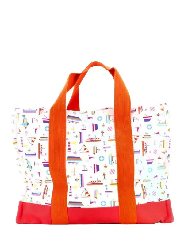 Hermès Petit Chartier Nappy Bag Printed Toile Large Tote - Pink
