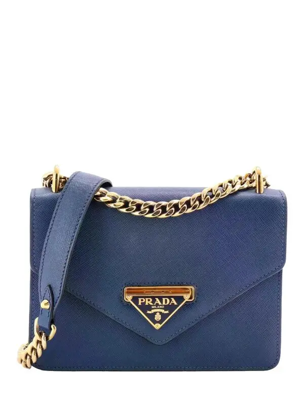 Prada Envelope Flap Chain Shoulder Bag Saffiano Leather Small - Blue