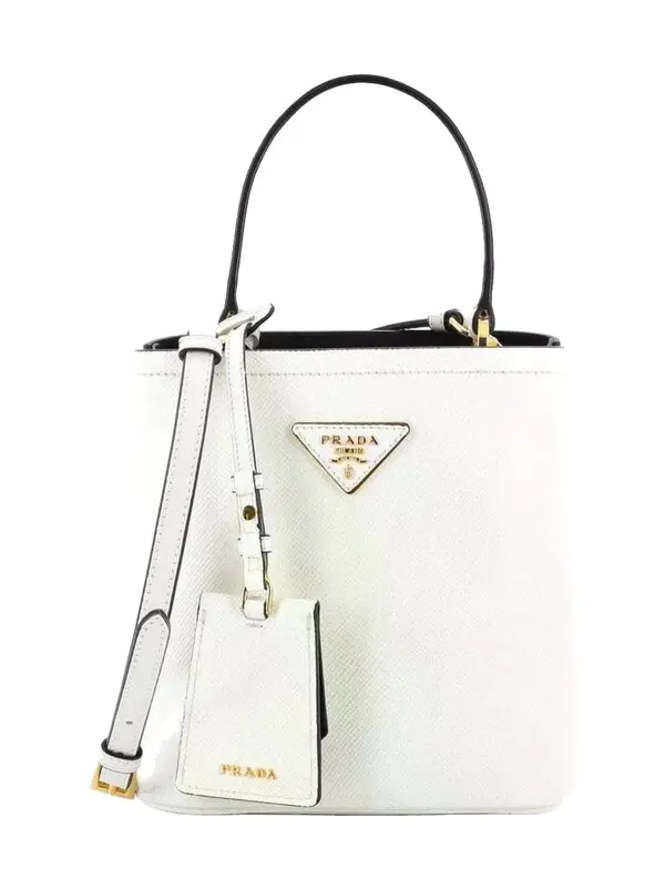 Prada Panier Saffiano Leather Small Bucket Bag - White