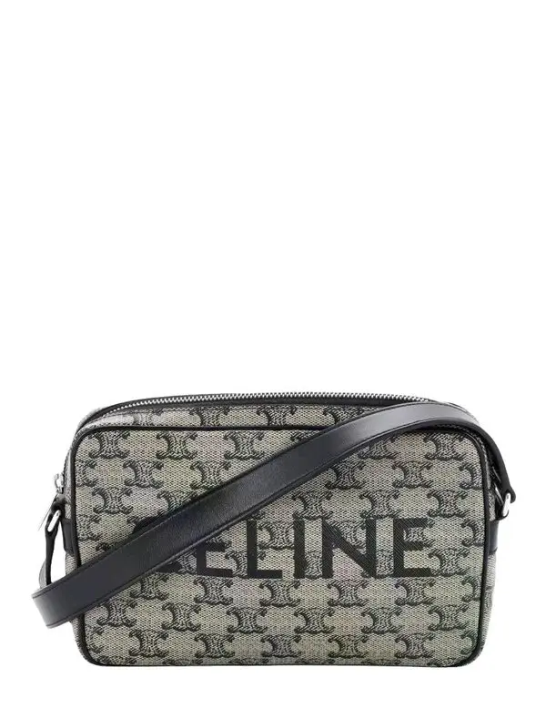 Celine Logo Messenger Bag Triomphe Coated Canvas Medium - Black