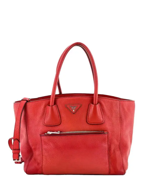 Prada Front Pocket Wing Convertible Vitello Daino Tote Bag - Red