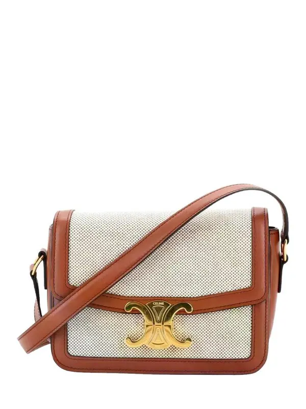 Celine Triomphe Shoulder Bag Canvas With Leather Teen Crossbody Bag - Neutrals