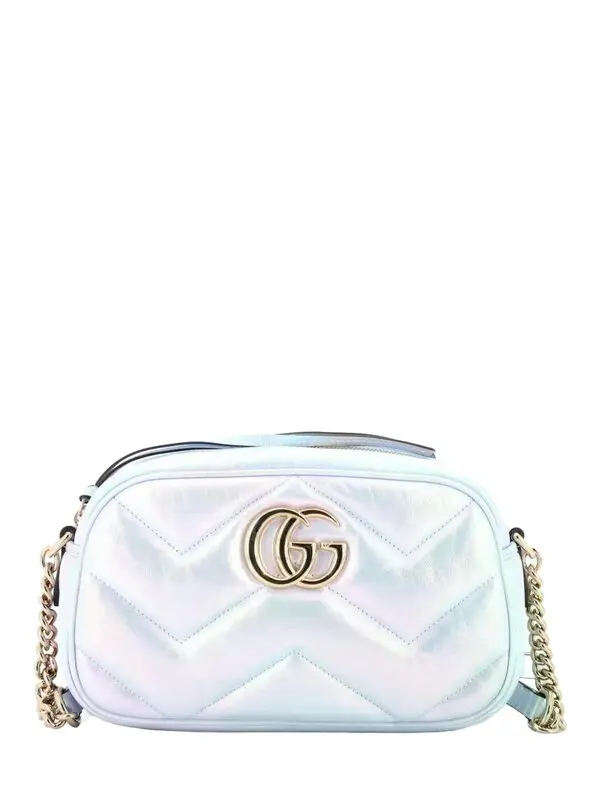 Gucci Gg Marmont Chevron Iridescent Leather Small Shoulder Bag - Blue