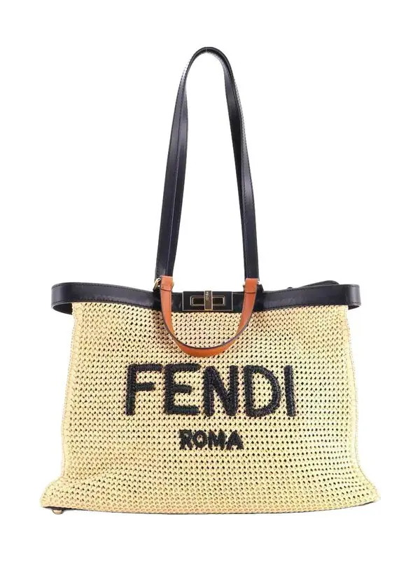 Fendi Peekaboo X-raffia Medium Tote Bag - Neutrals