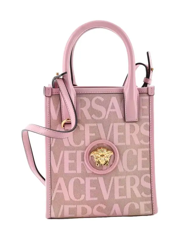 Versace La Medusa All Over Logo Canvas Mini Tote - Pink