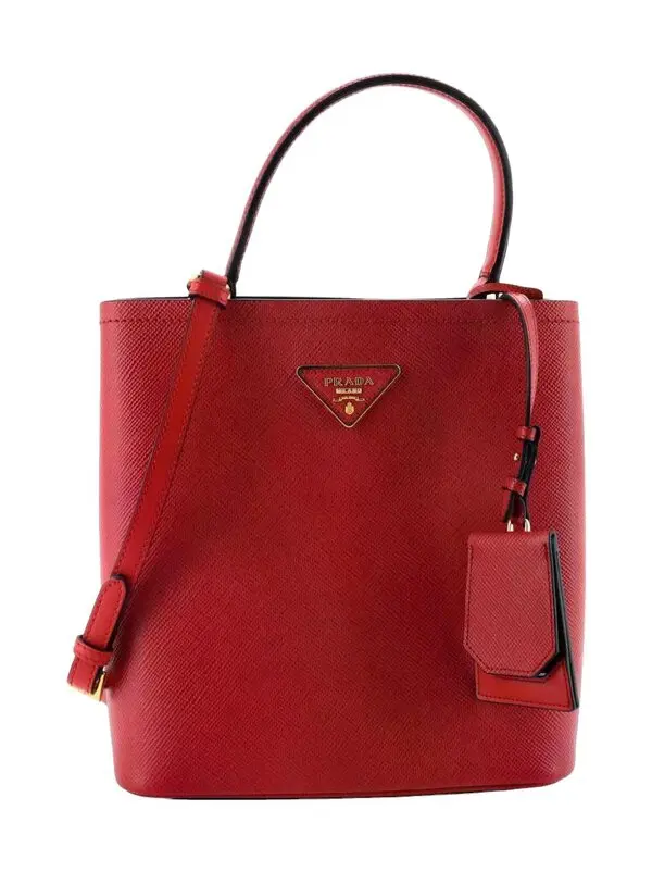Prada Panier Saffiano Leather Medium Bucket Bag - Red