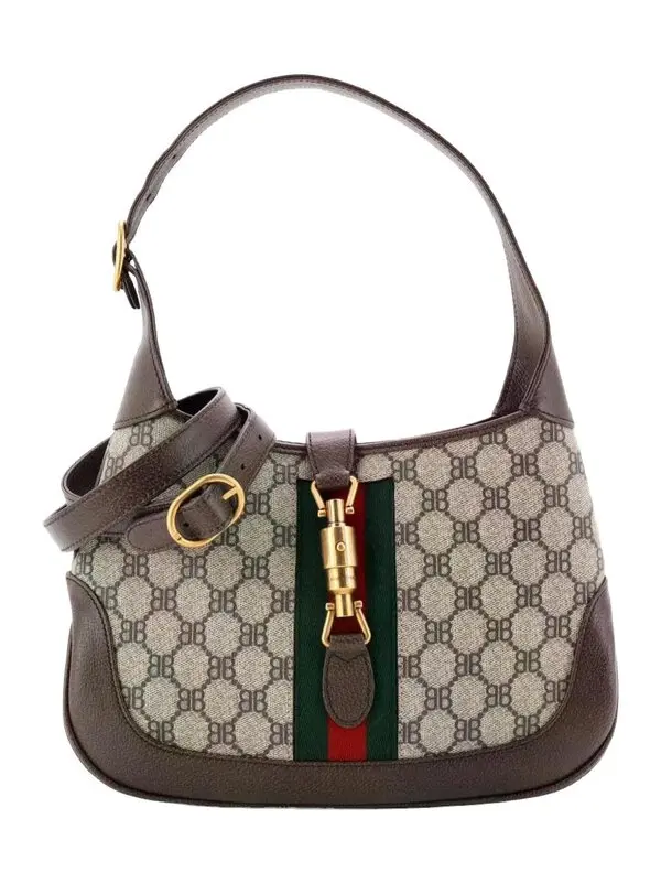 Balenciaga X Gucci The Hacker Project Jackie 1961 Bb Coated Canvas Small Hobo Bag - Brown