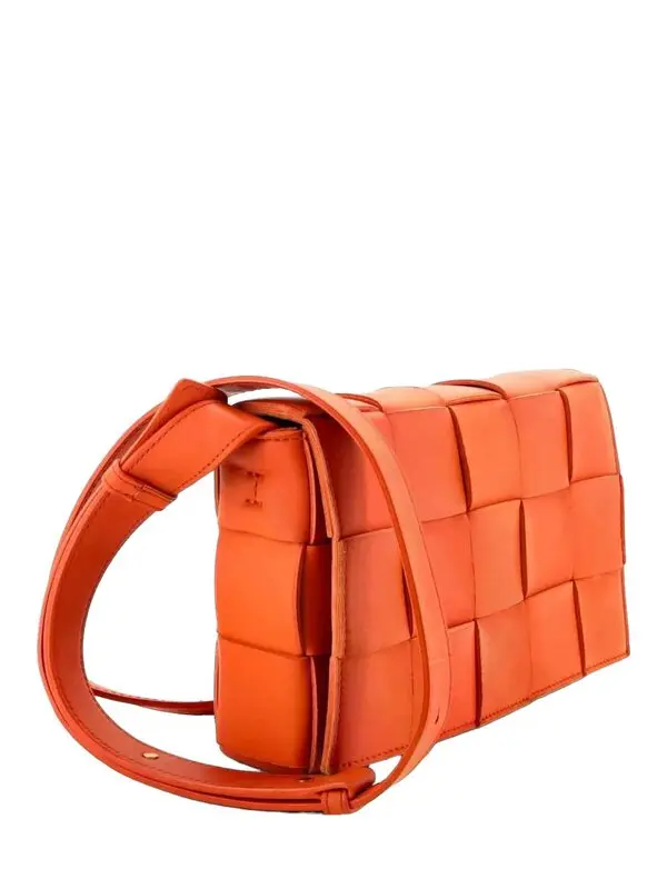 Bottega Veneta Cassette Maxi Intrecciato Leather Small Crossbody Bag - Orange