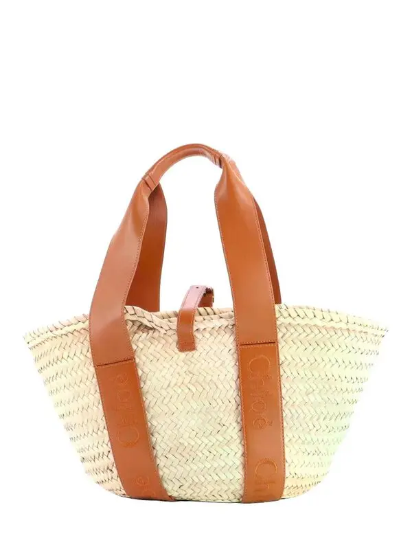 Chloé Sense Basket Tote Raffia Medium Shoulder Bag - Brown