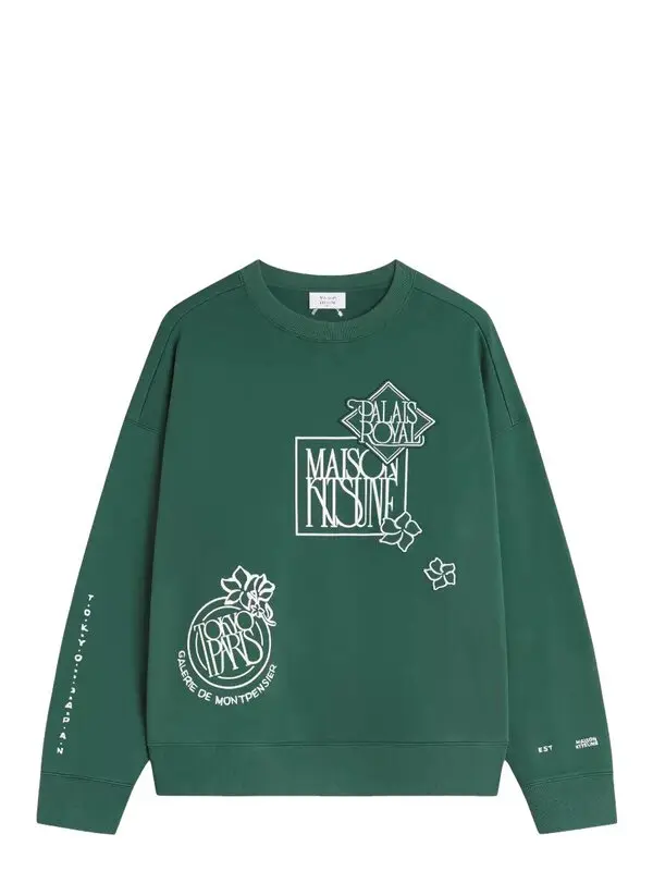 Maison Kitsuné Art Nouveau Stamps Appliqué Crewneck Sweater - Green