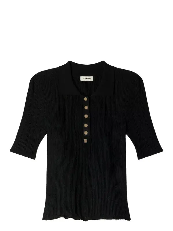 Sandro Button Polo Top - Black
