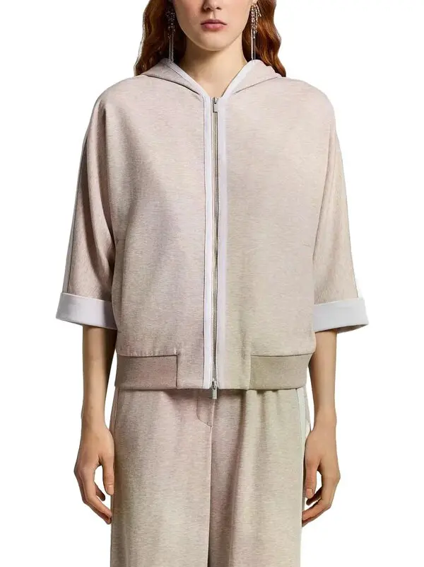 Peserico Hooded Striped Jacket - Neutrals