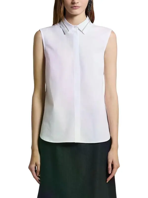 Peserico Embellished Collar Sleeveless Top - White