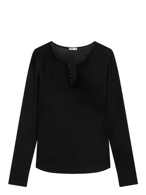 OPEN YY Hook Henley Long-sleeve Top - Black