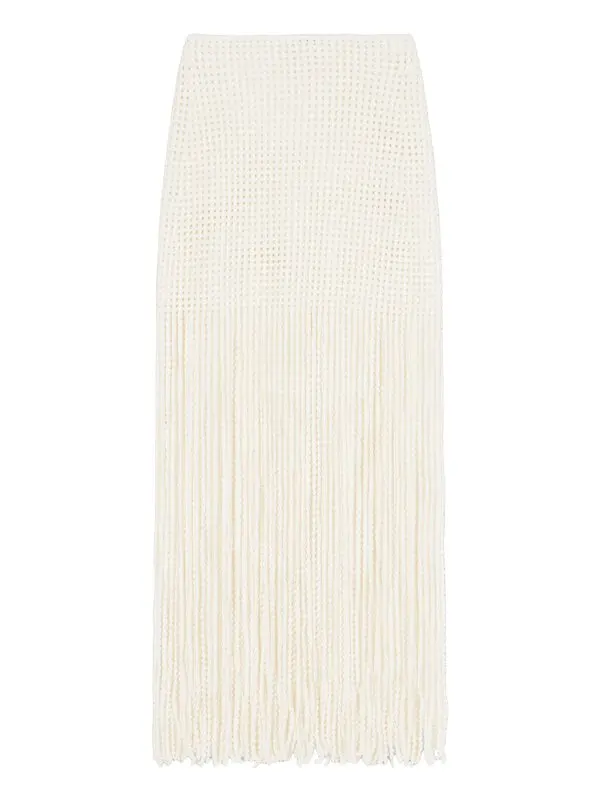 Alaïa Knitted Fringed Midi Skirt - White