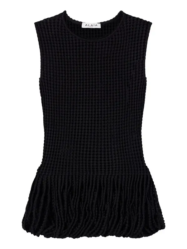 Alaïa Open-knit Balloon Hem Top - Black