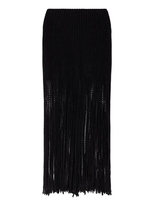 Alaïa Knitted Fringed Midi Skirt - Black