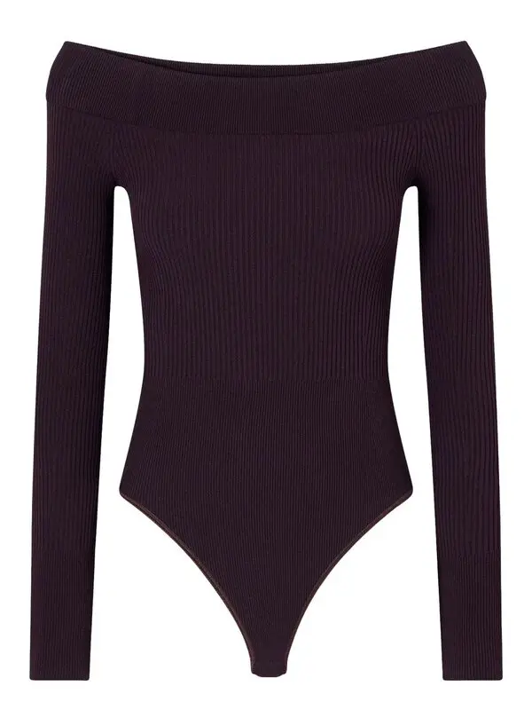 Alaïa Off-the-shoulder Ribbed-knit Bodysuit - Purple