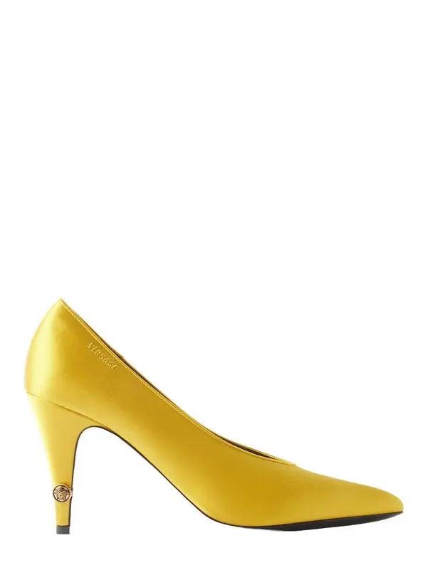 Versace Embroidered Embellished Satin Pumps - Yellow